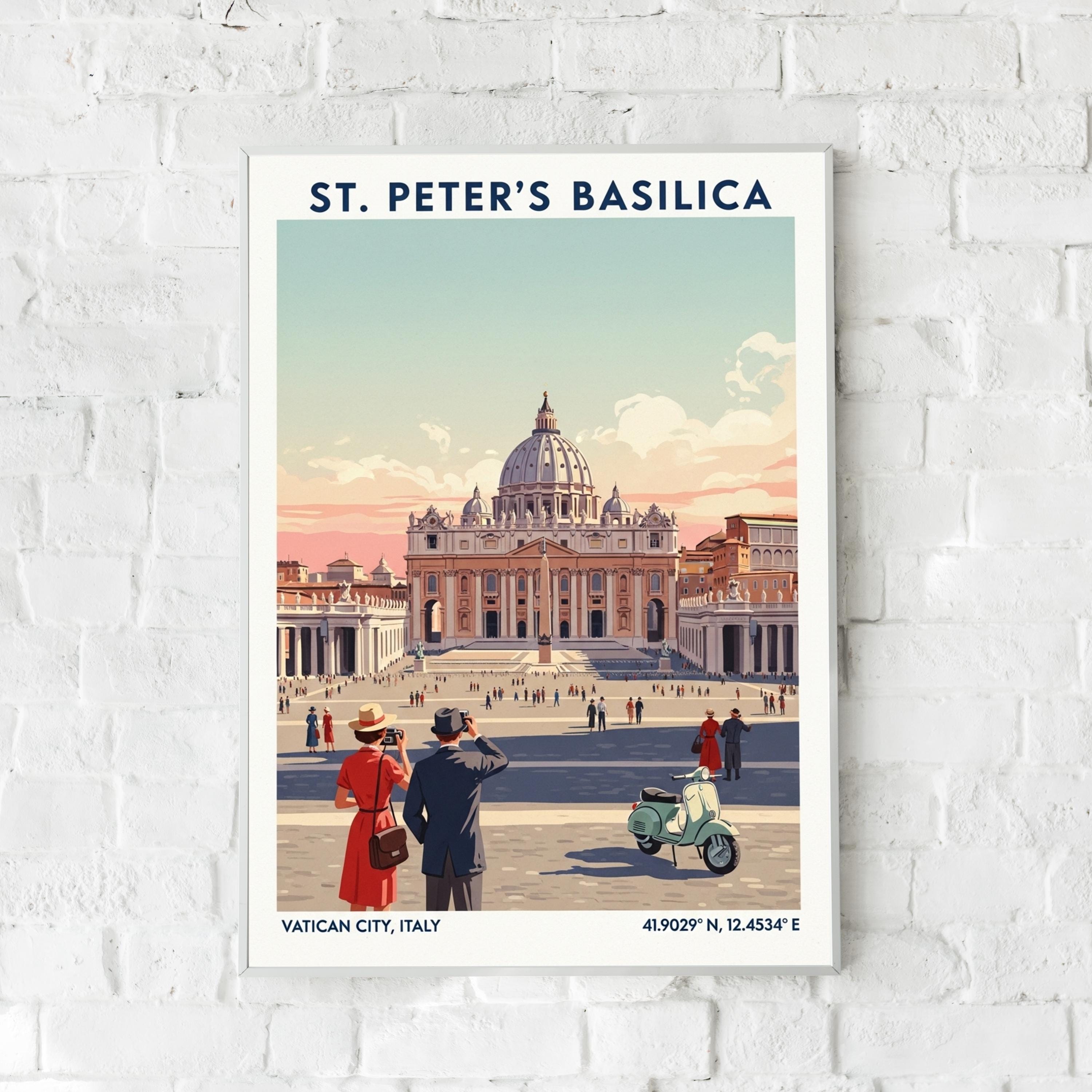 St Peter's Basilica Cathedral Travel Poster – Vintage Vatican City ...