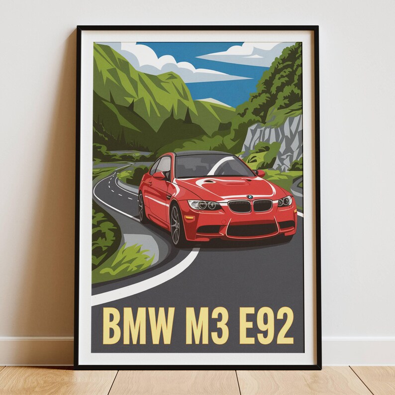BMW M3 E92 Driving Illustration Poster - Red, Dynamic Sports Car Art ...