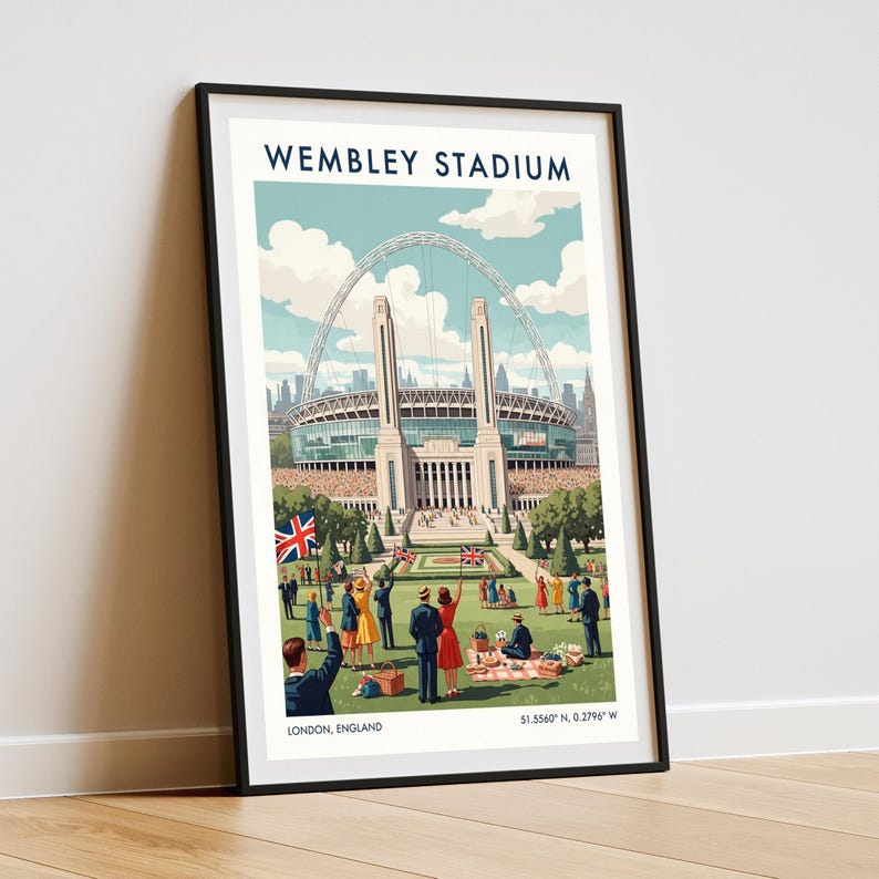 Wembley Stadium Football Arena Poster – Vintage London England Premier ...