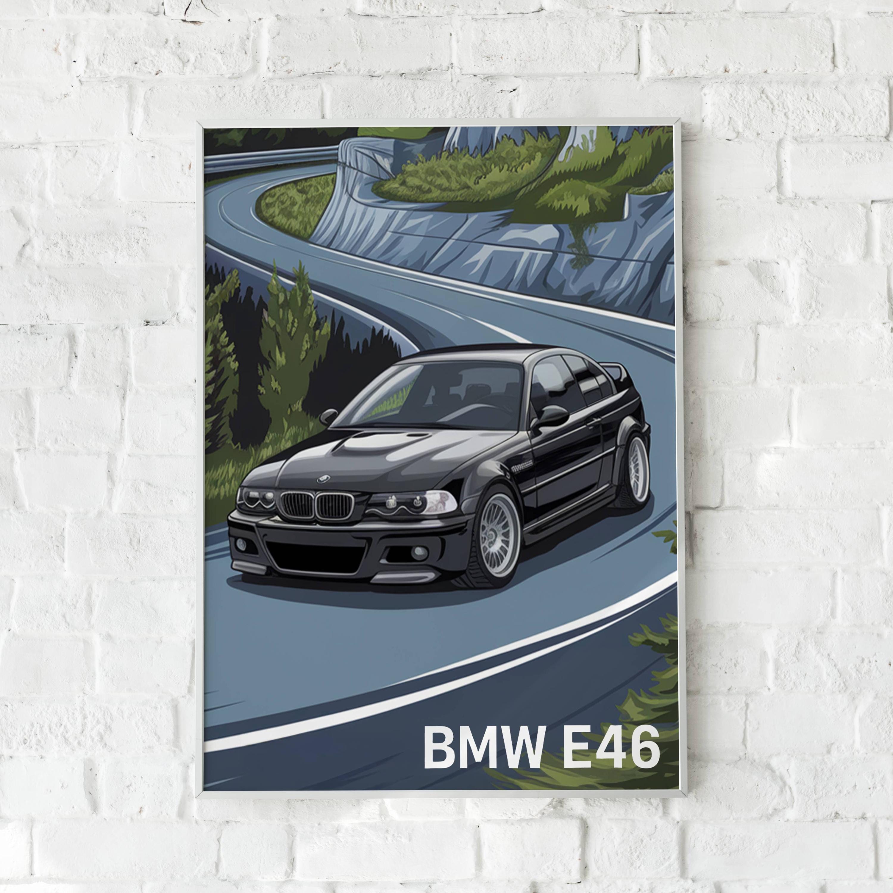 BMW M3 E46 Poster Drawing Art - Black Classic Sports Car Art Print Wall ...