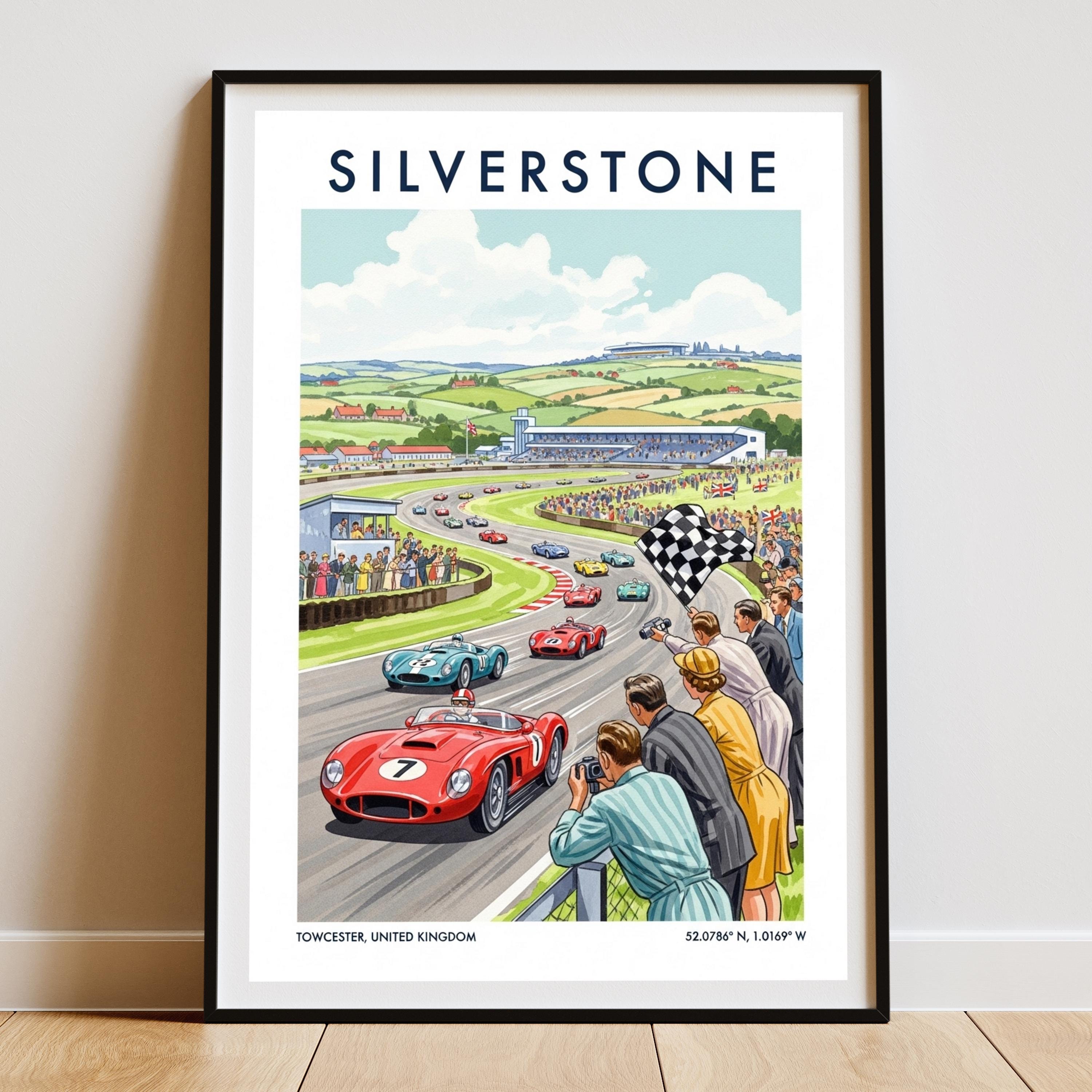 Silverstone F1 Racing Track Circuit Travel Poster – Vintage Wall Art ...