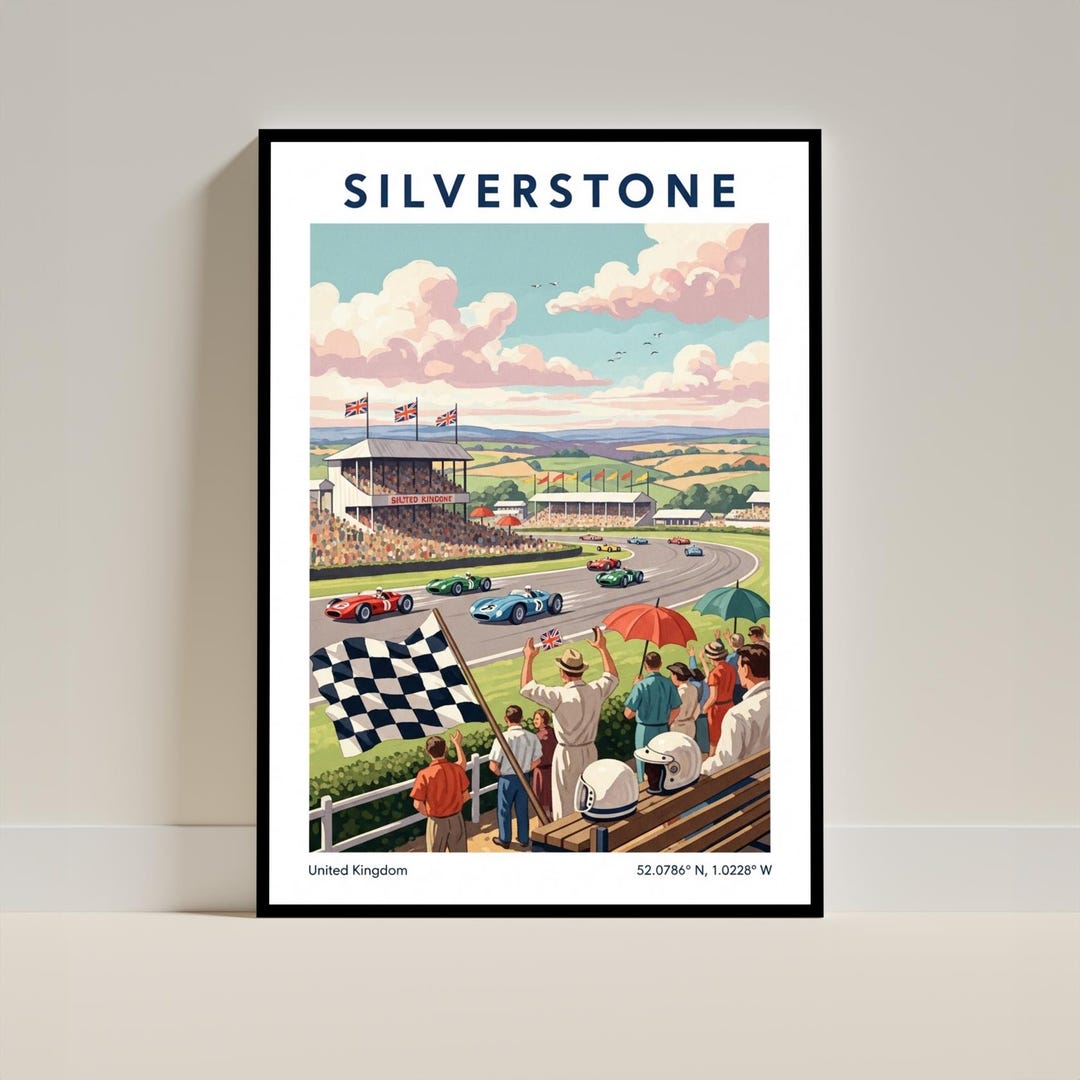 Silverstone F1 Racing Track Poster – Grand Prix Race Car Circuit UK Art ...