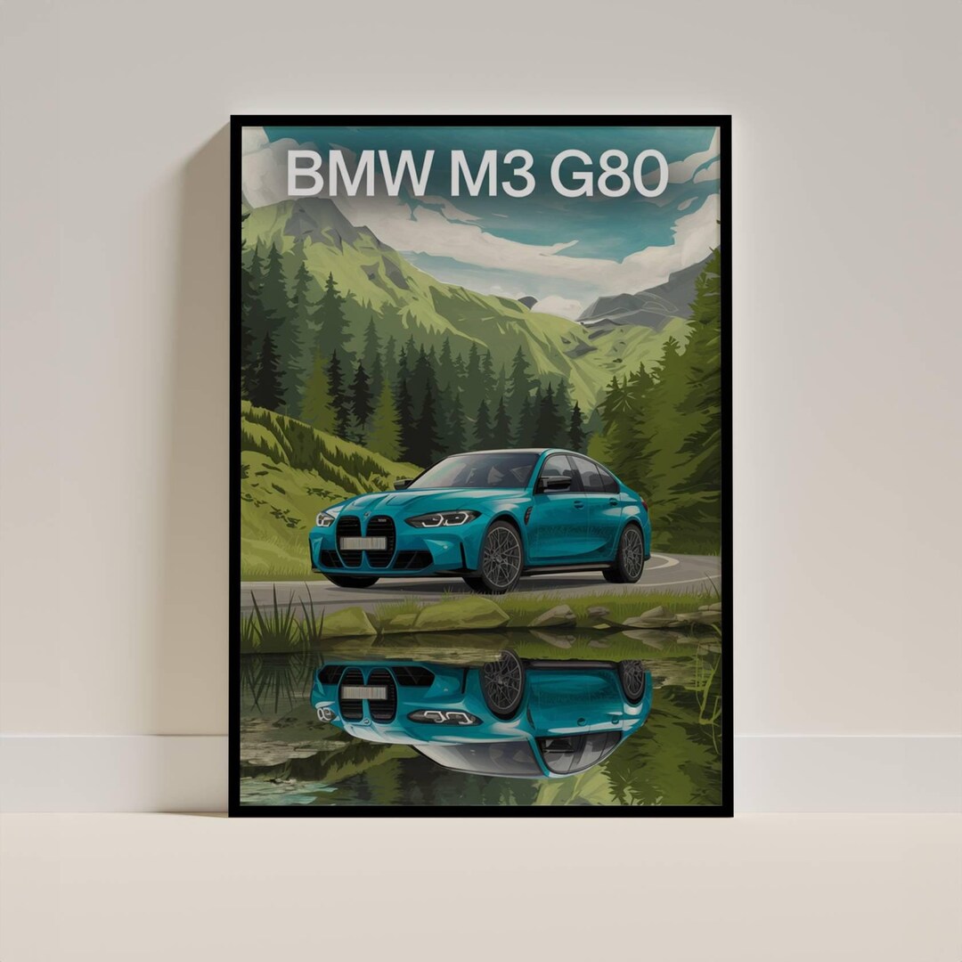 BMW M3 G80 Blue Illustration Poster, 20204 Modern Car Art Print ...