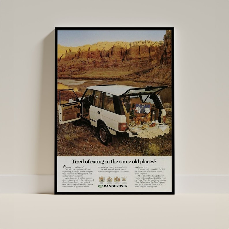 Retro Range Rover Classic Poster - Vintage Car Ad Art Print, Perfect ...