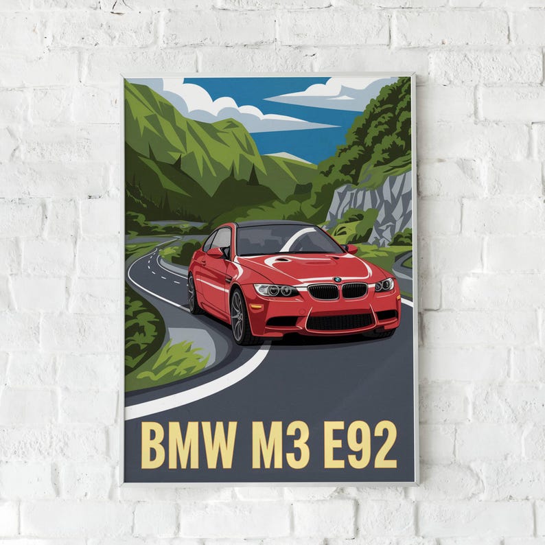 BMW M3 E92 Driving Illustration Poster - Red, Dynamic Sports Car Art ...