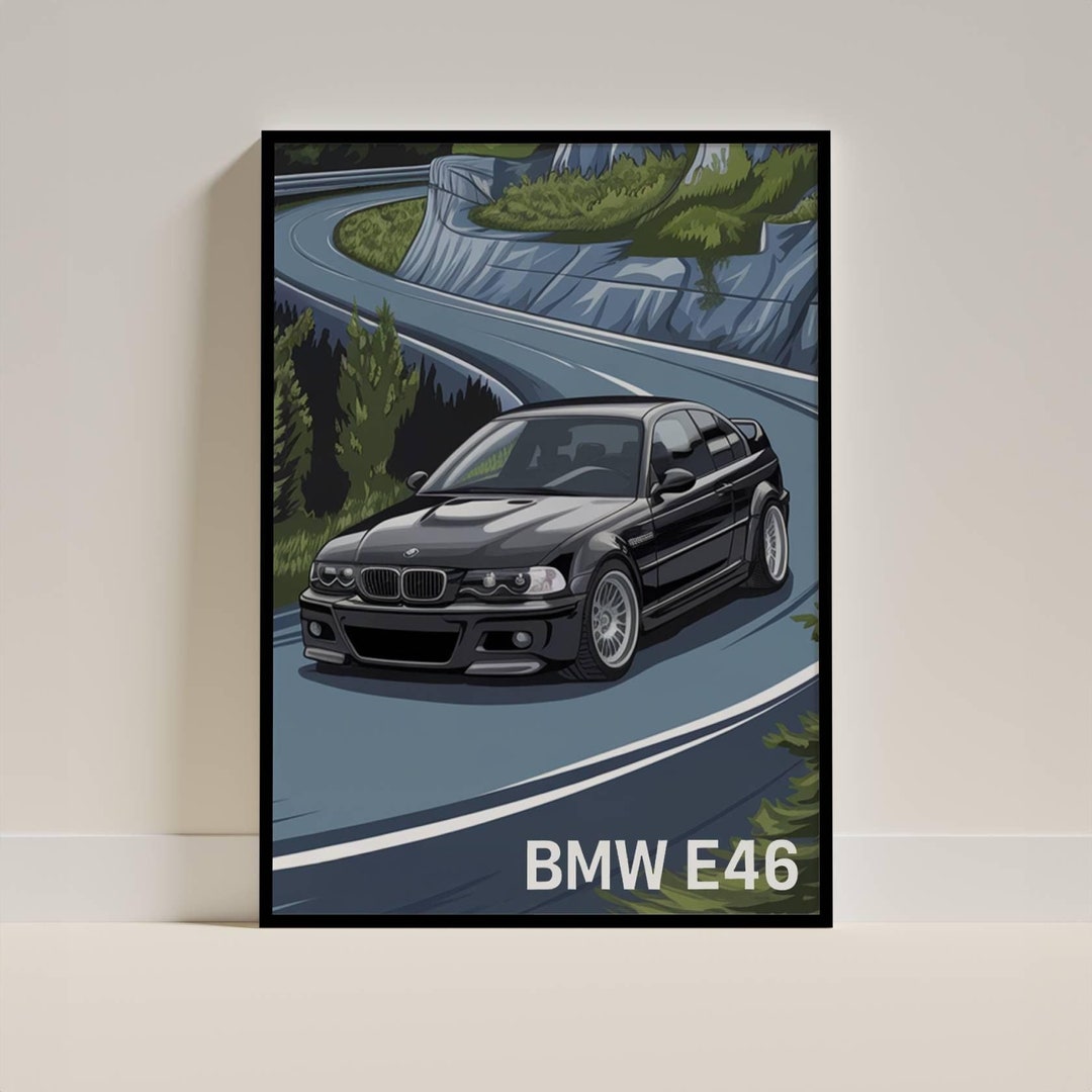 BMW M3 E46 Poster Drawing Art - Black Classic Sports Car Art Print Wall ...