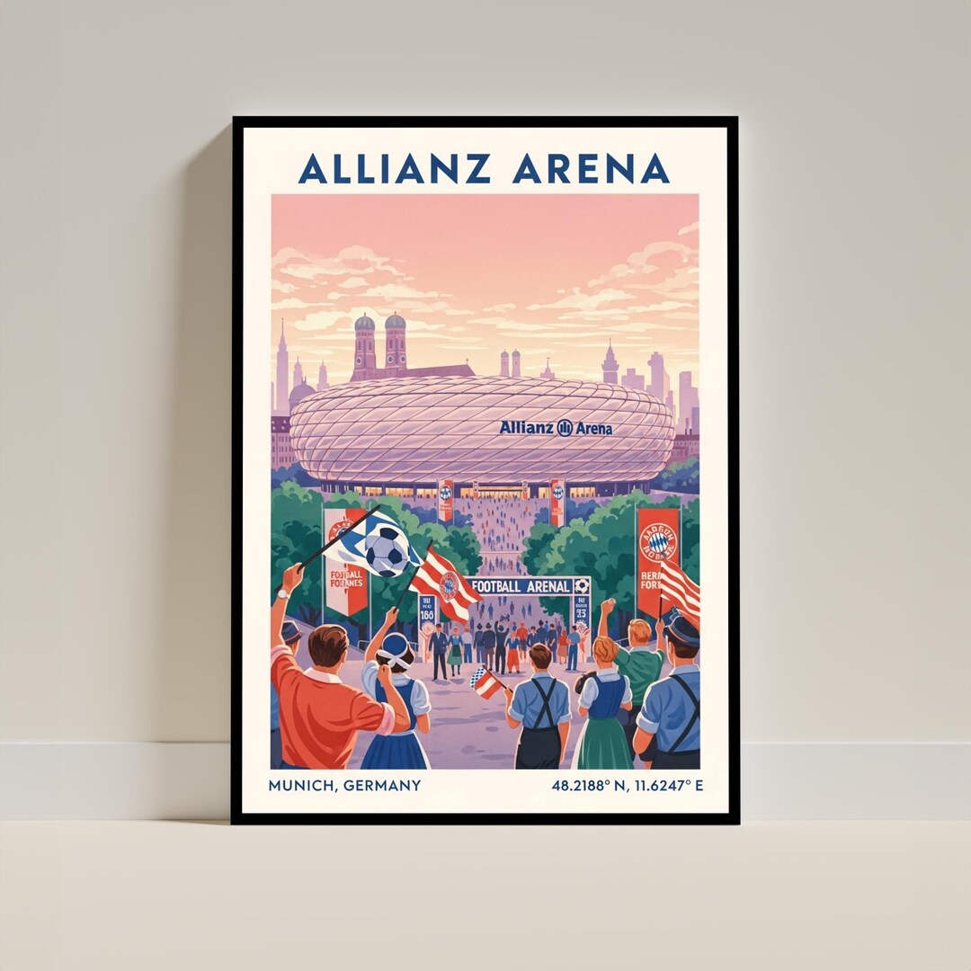 Allianz Arena Munich Football Stadium Poster – Vintage Illustration ...