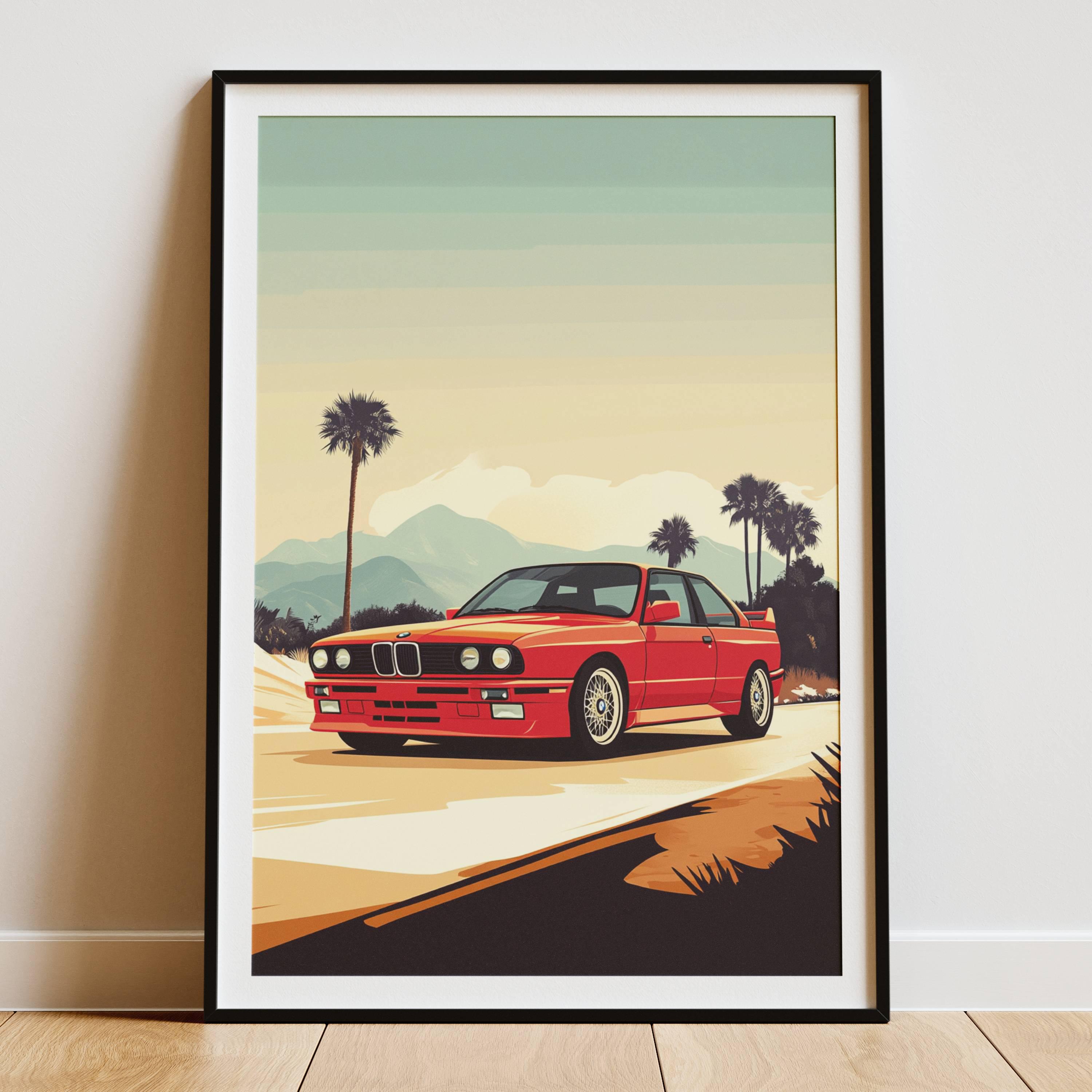 BMW M3 E30 Poster Vintage Classic Retro Art Print Illustration, Wall ...