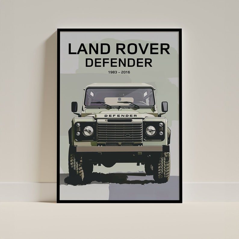 Land Rover Defender Illustration Retro Automotive Poster Home ...