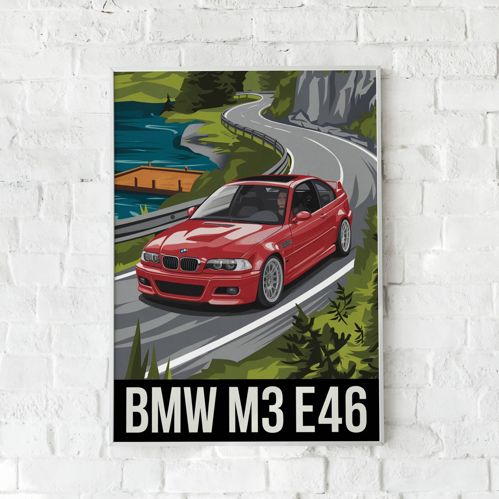 BMW M3 E46 Classic Modern Poster Drawing Art - Red Sports Car Art Print ...