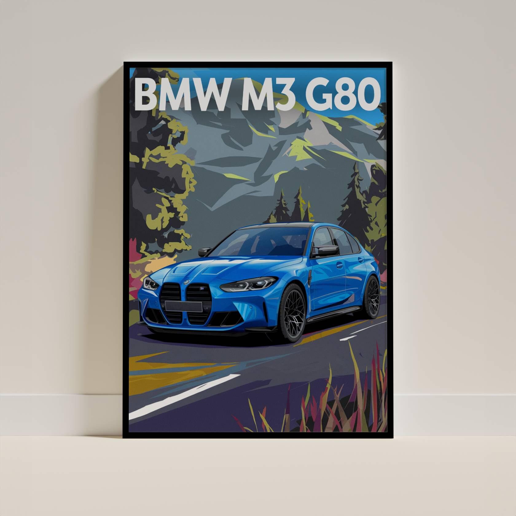 BMW M3 G80 Blue Illustration Poster, Modern Car Art Print, Stylish Wall ...