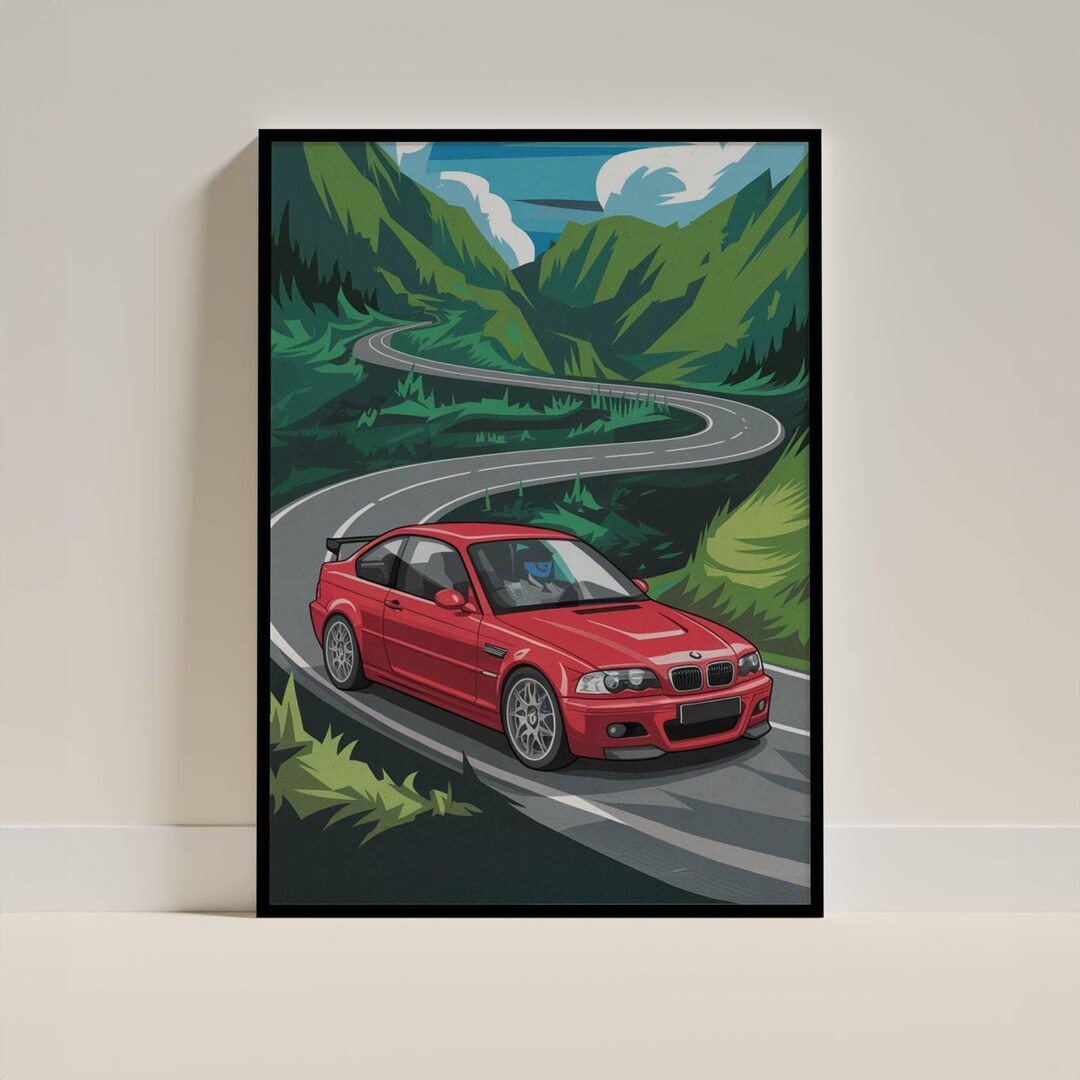 BMW M3 E46 Poster Drawing Art - Red Classic Sports Car Art Print Wall ...