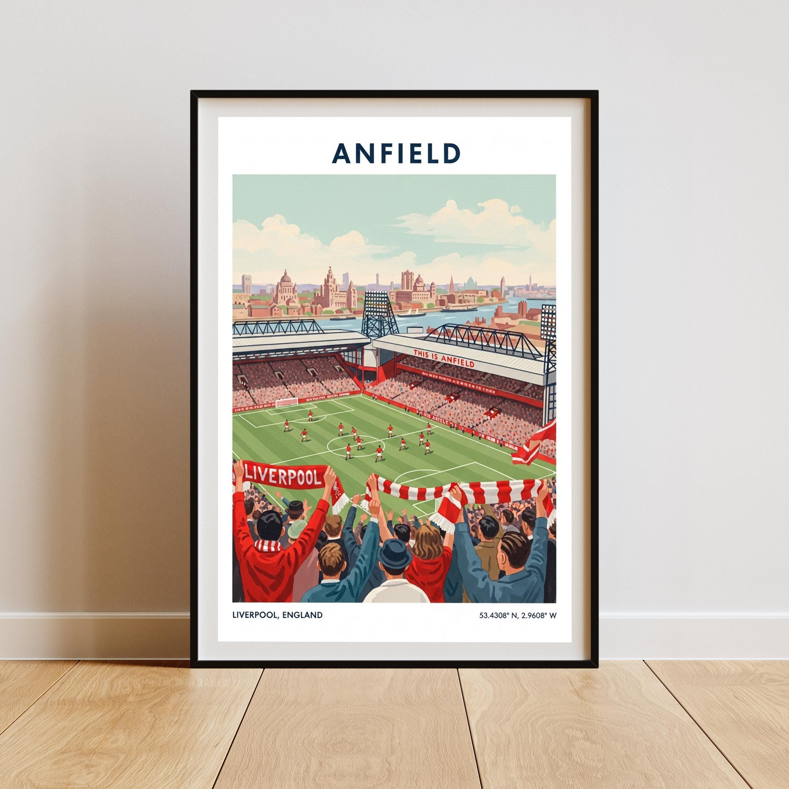 Anfield Liverpool Football Stadium – Vintage Soccer Illustration Travel ...