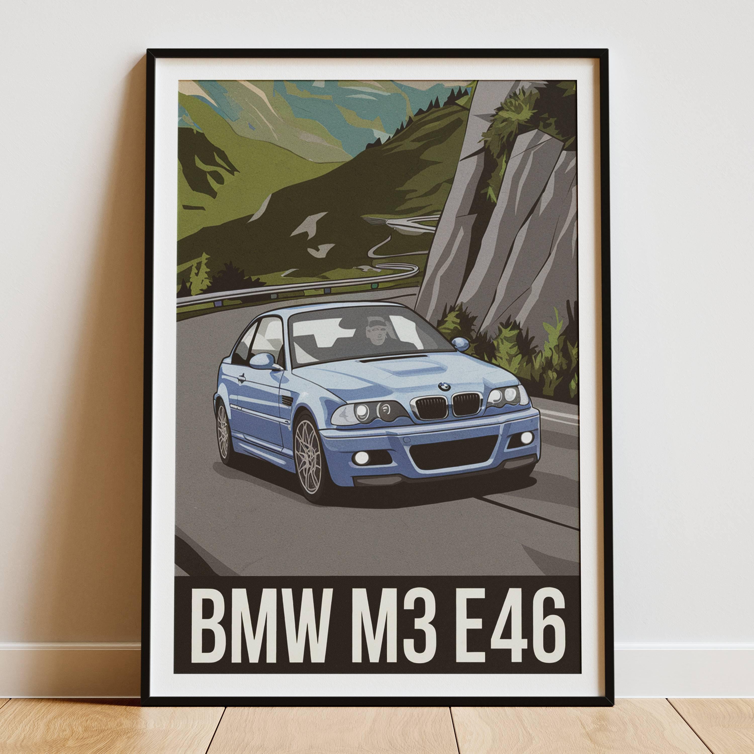 BMW M3 E46 Poster Drawing Art - Blue Classic Sports Car Art Print Wall ...