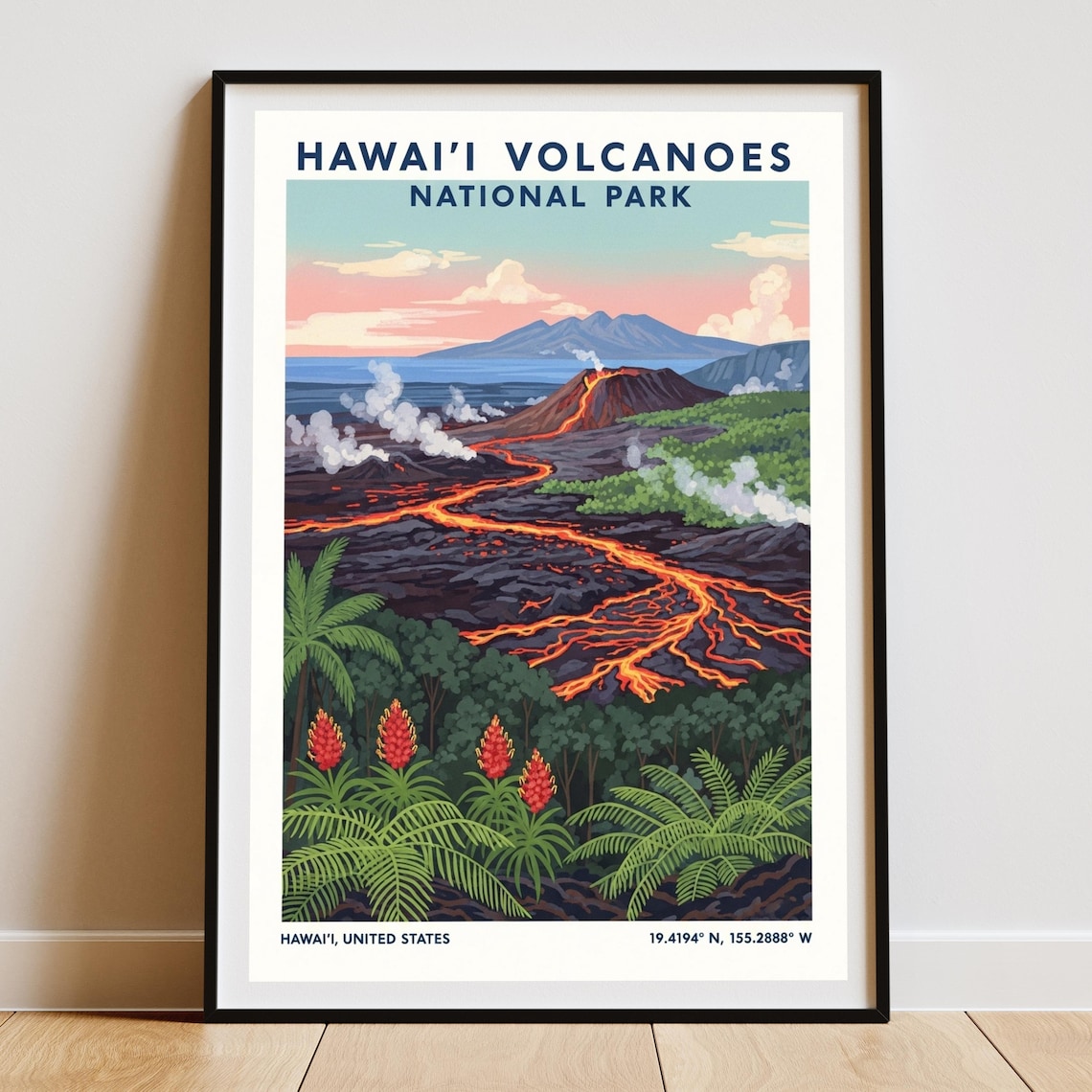 Hawai'i Volcanoes National Park Poster – Vintage USA Illustration ...