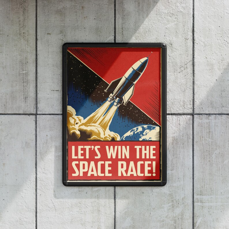 Vintage Space Race Poster | 50s 60s Rocket Launch History Wall Art for ...
