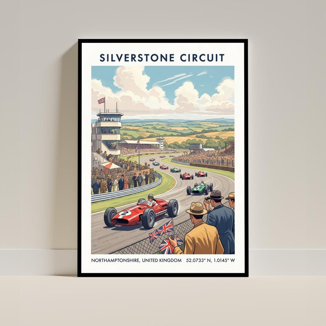 Silverstone F1 Racing Grand Prix Circuit Travel Poster – Vintage UK ...