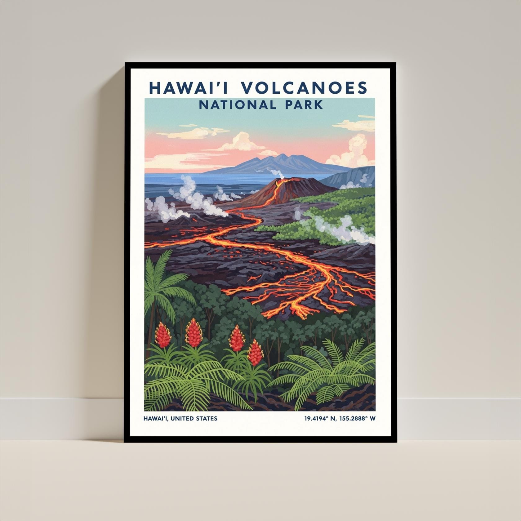 Hawai'i Volcanoes National Park Poster – Vintage USA Illustration ...