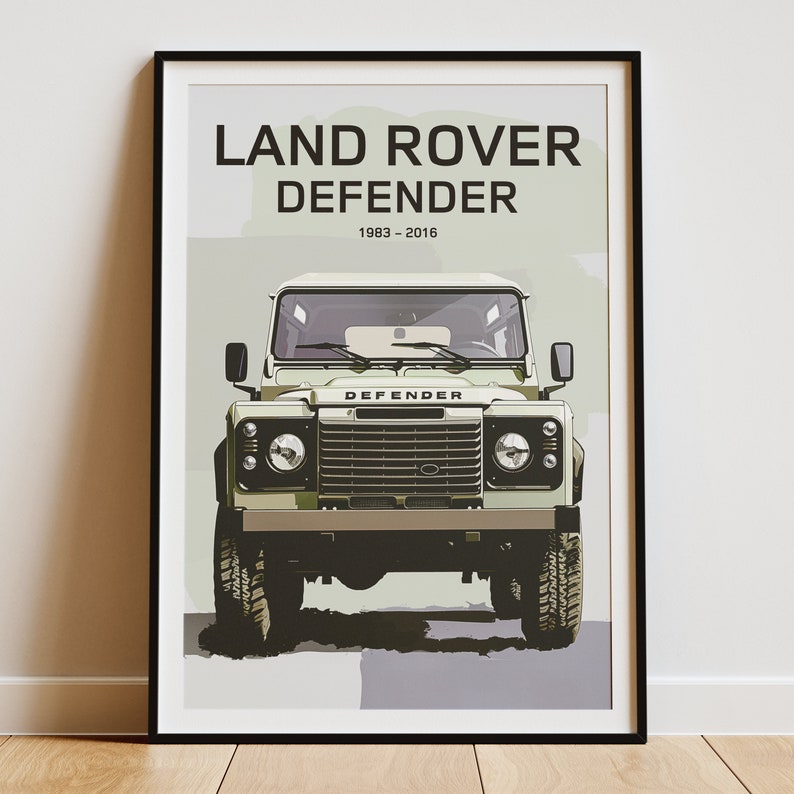 Land Rover Defender Illustration Retro Automotive Poster Home ...