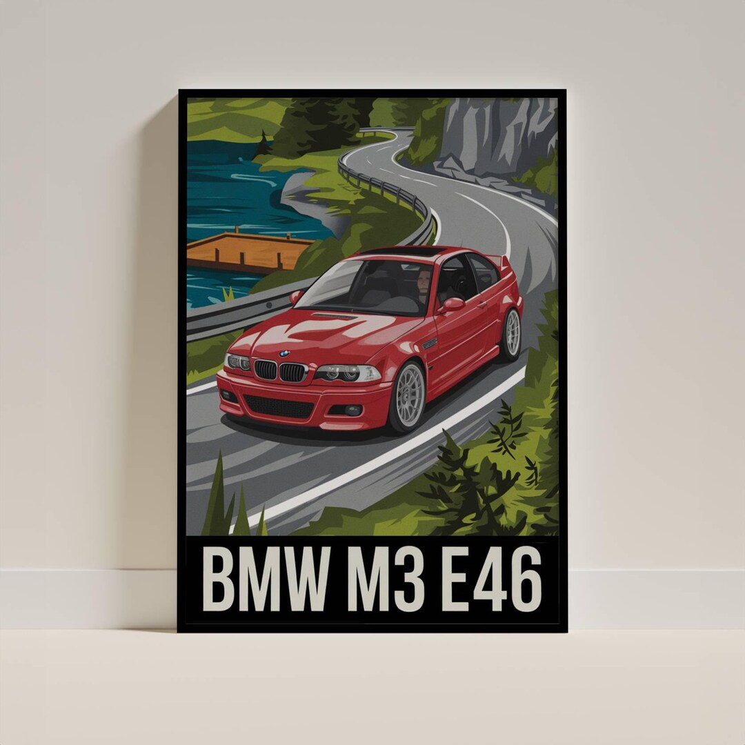 BMW M3 E46 Classic Modern Poster Drawing Art - Red Sports Car Art Print ...