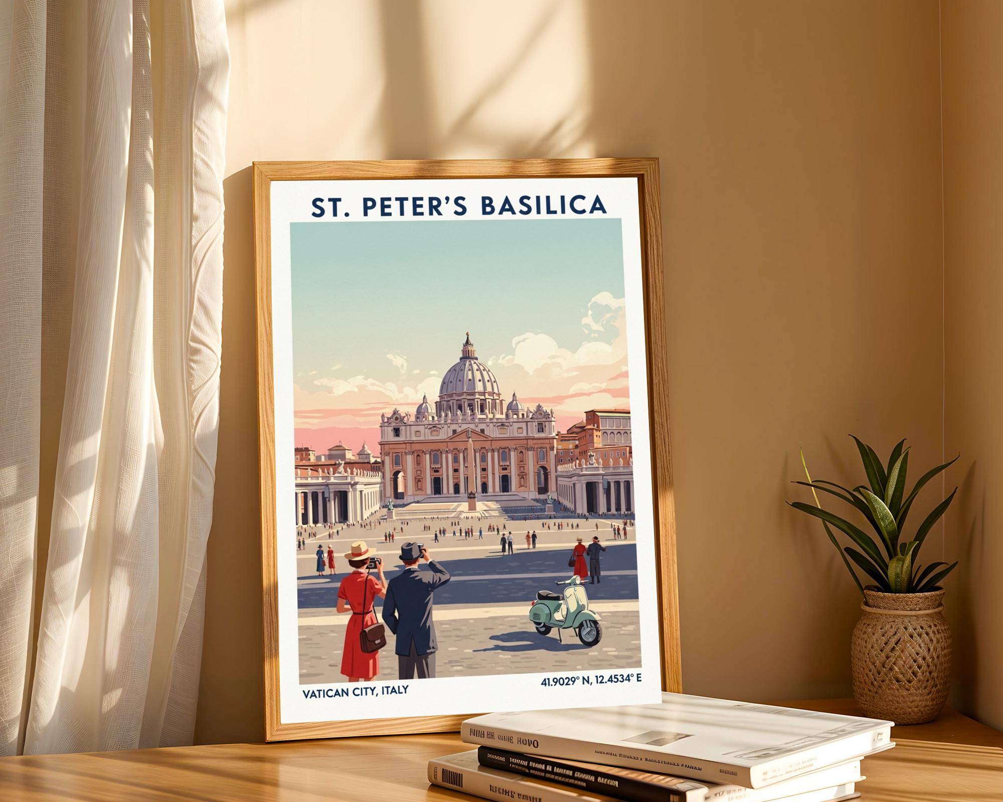 St Peter's Basilica Cathedral Travel Poster – Vintage Vatican City ...