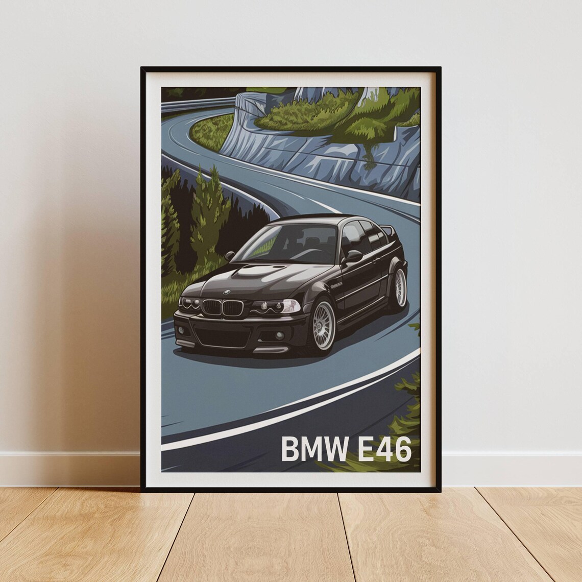 BMW M3 E46 Poster Drawing Art - Black Classic Sports Car Art Print Wall ...