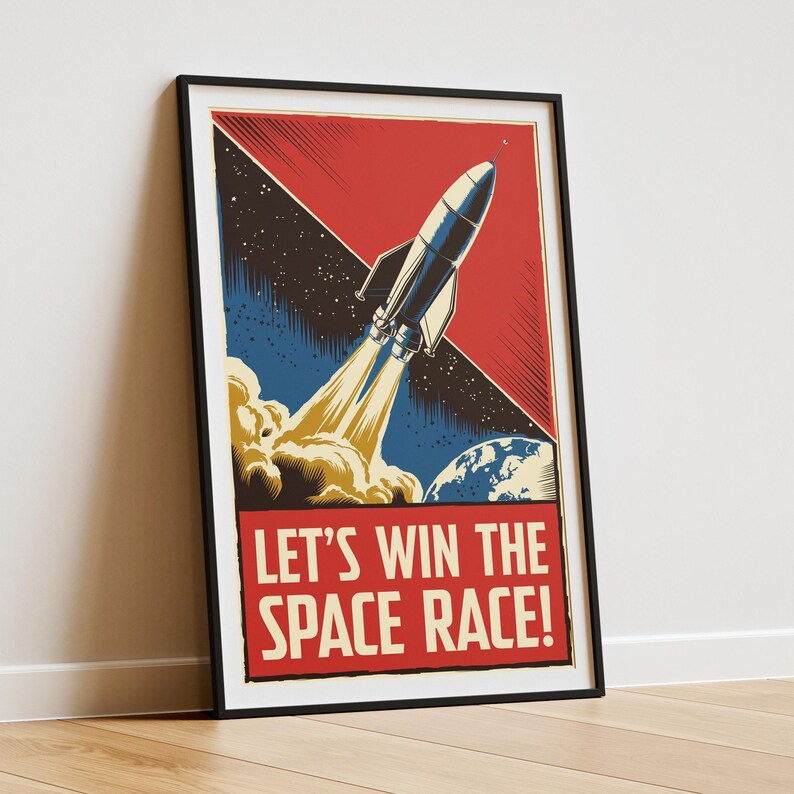 Vintage Space Race Poster | 50s 60s Rocket Launch History Wall Art for ...