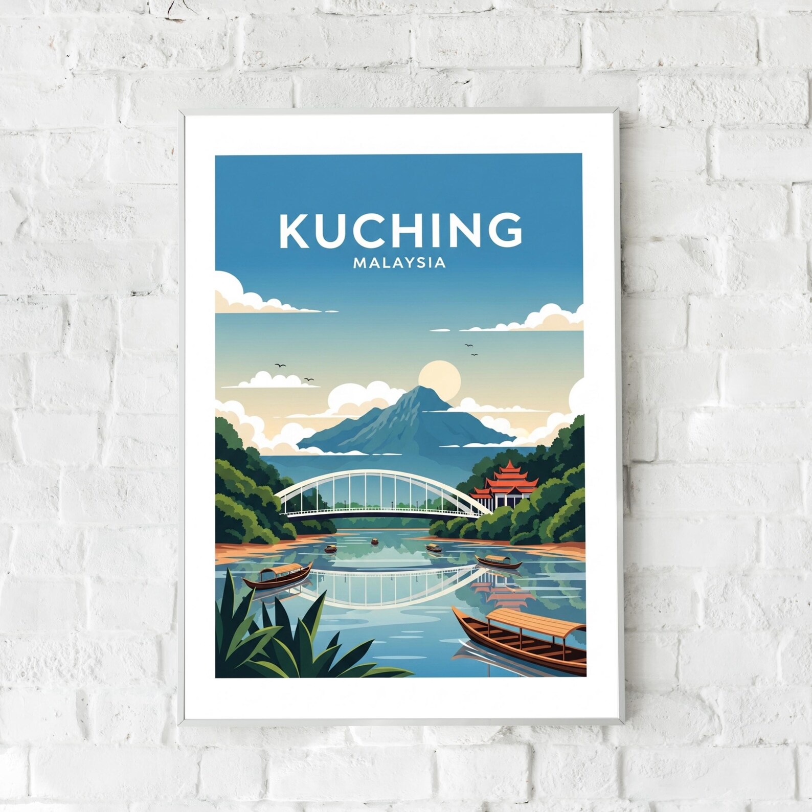 Kuching, Sarawak Malaysia Travel Poster - South East Asian Borneo ...