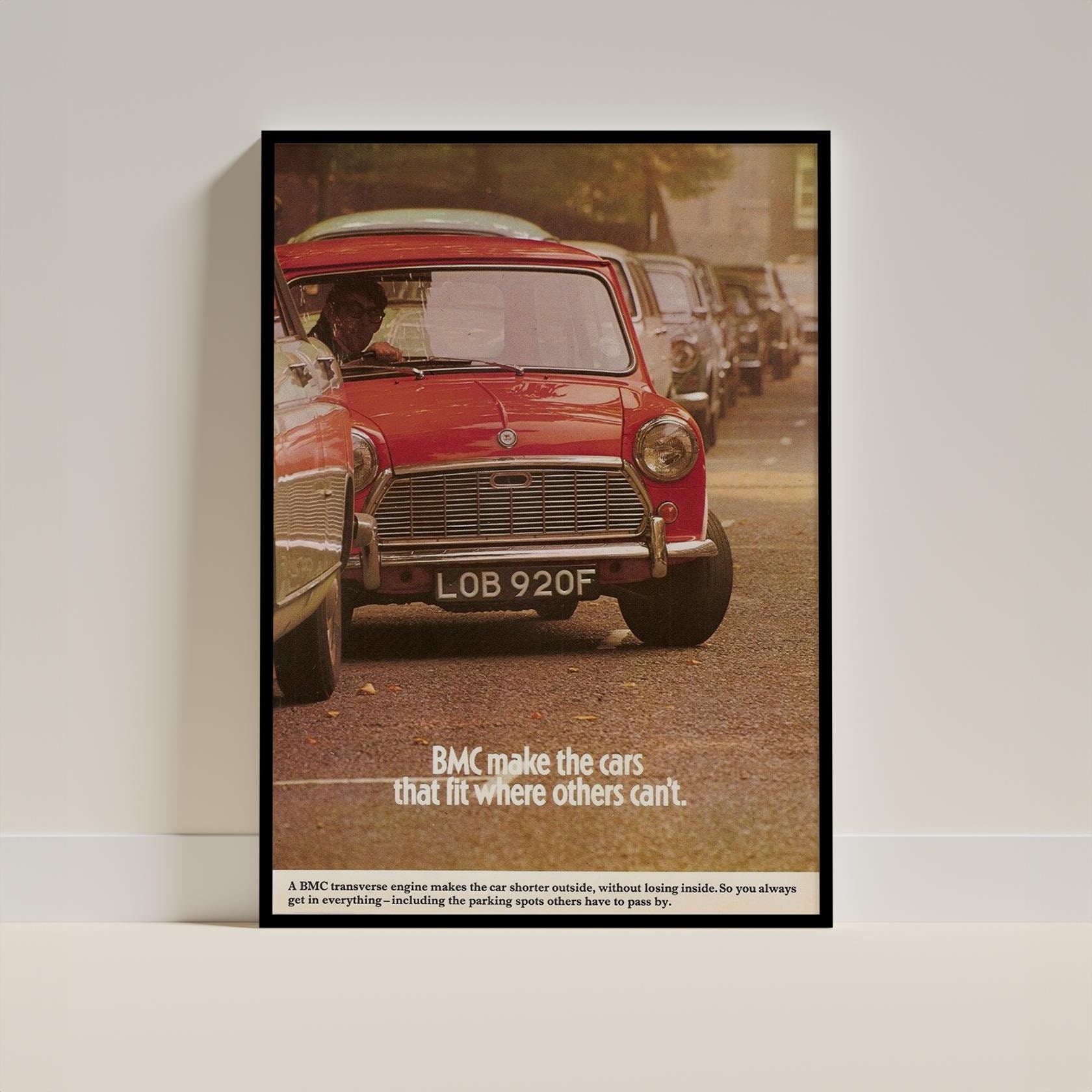 Classic Mini Vintage Poster Advert, Austin Morris Rover BMC Car, Retro ...