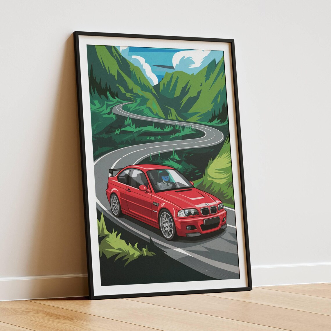 BMW M3 E46 Poster Drawing Art - Red Classic Sports Car Art Print Wall ...