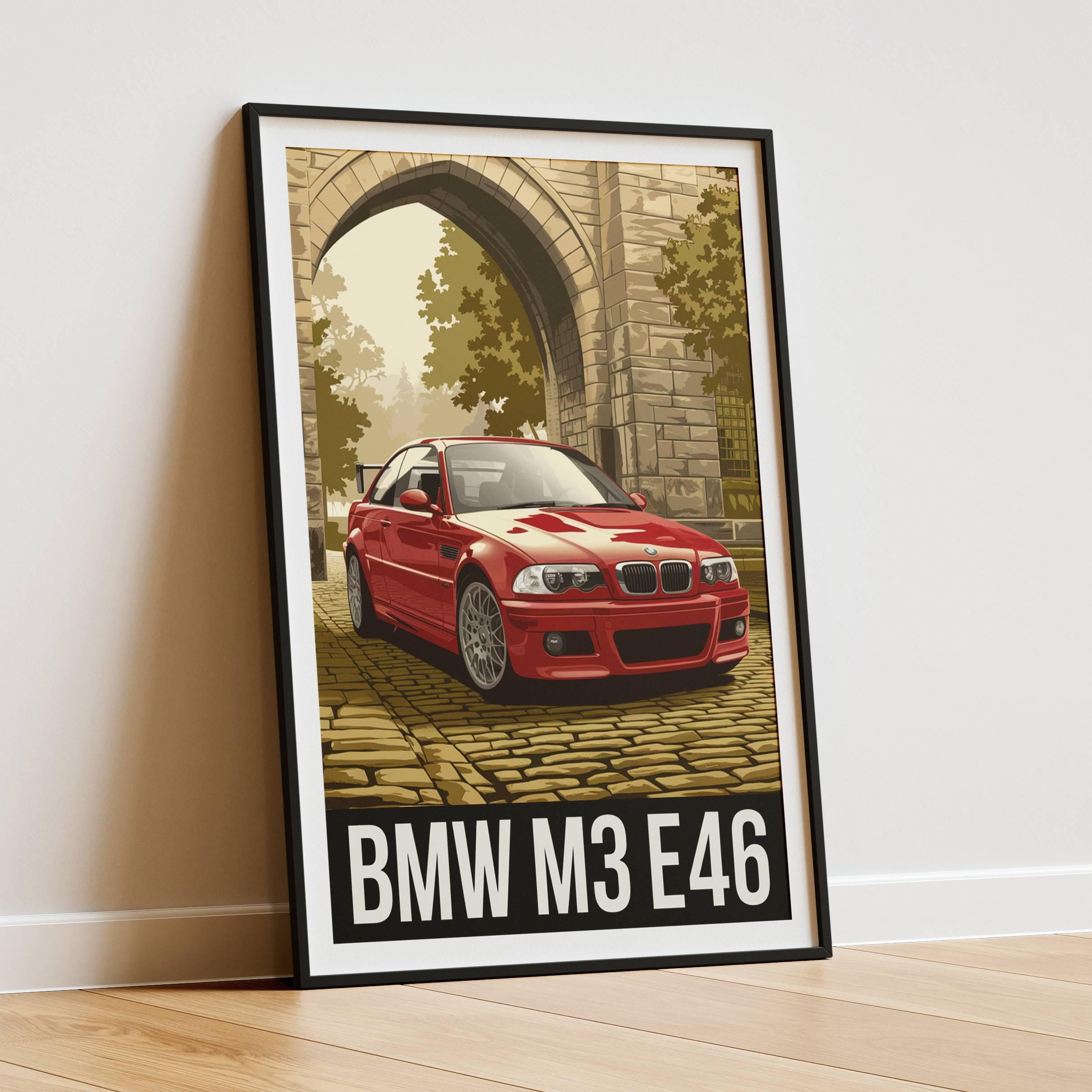 BMW M3 E46 Poster Drawing Art - Red Classic Sports Car Art Print Wall ...