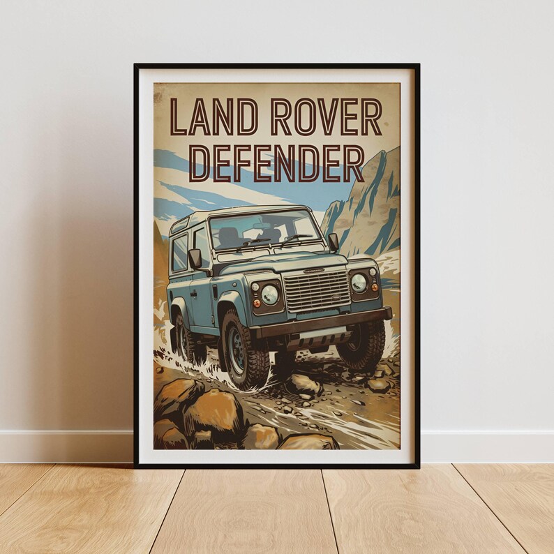 Land Rover Defender 90 Poster Iconic Vintage 4x4 Illustration Retro Off ...