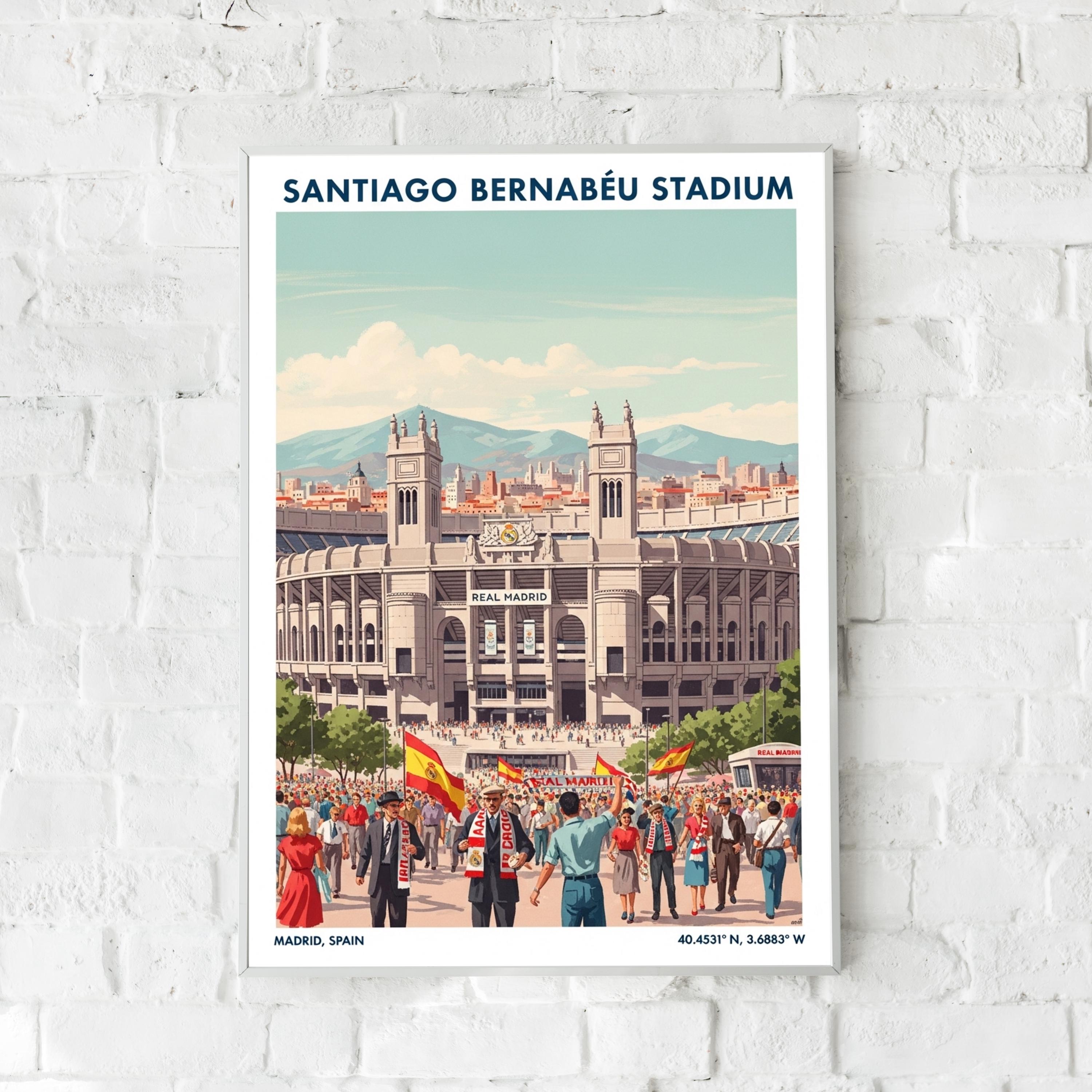 Santiago Bernabéu Stadium Poster – Vintage Illustration Madrid Soccer ...