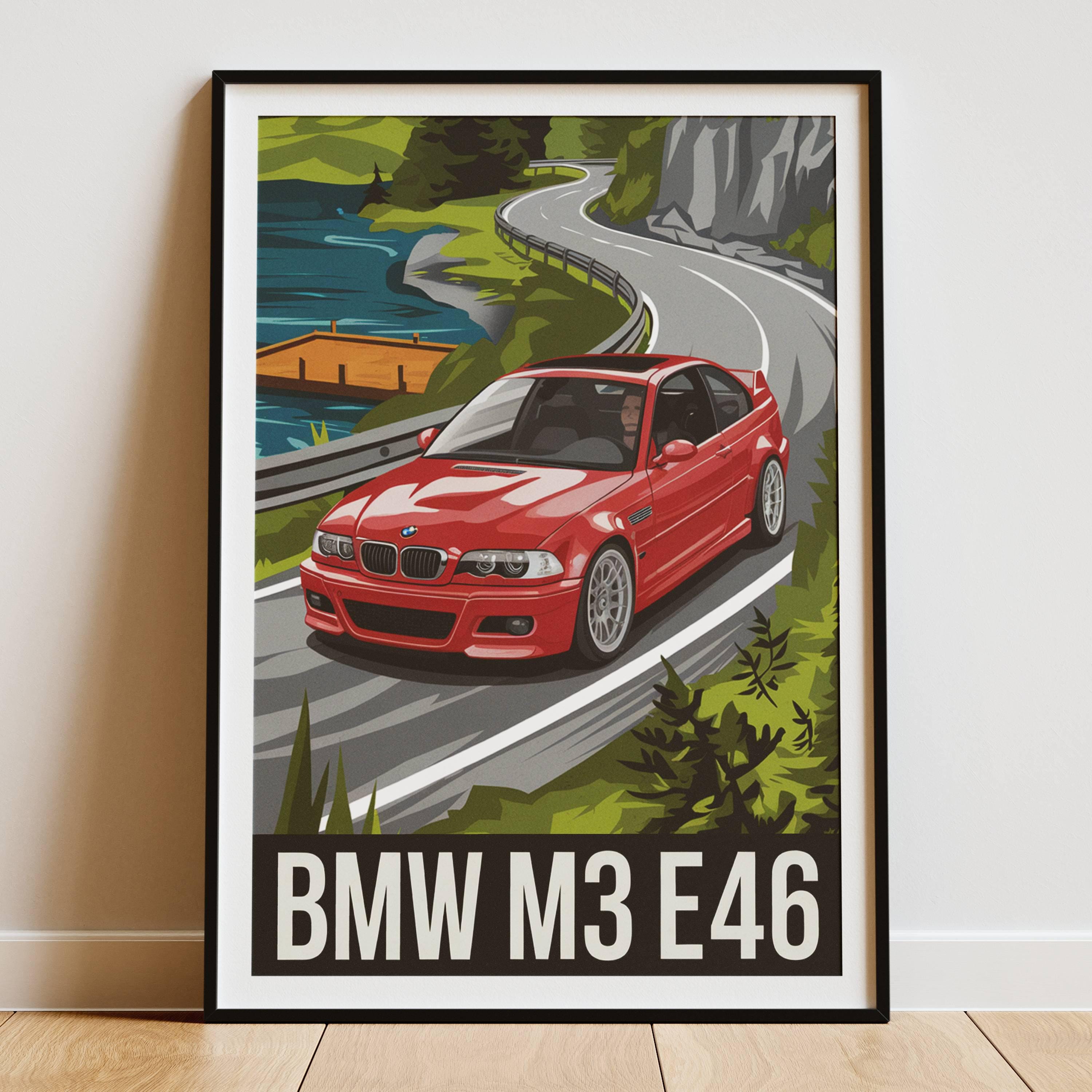 BMW M3 E46 Classic Modern Poster Drawing Art - Red Sports Car Art Print ...