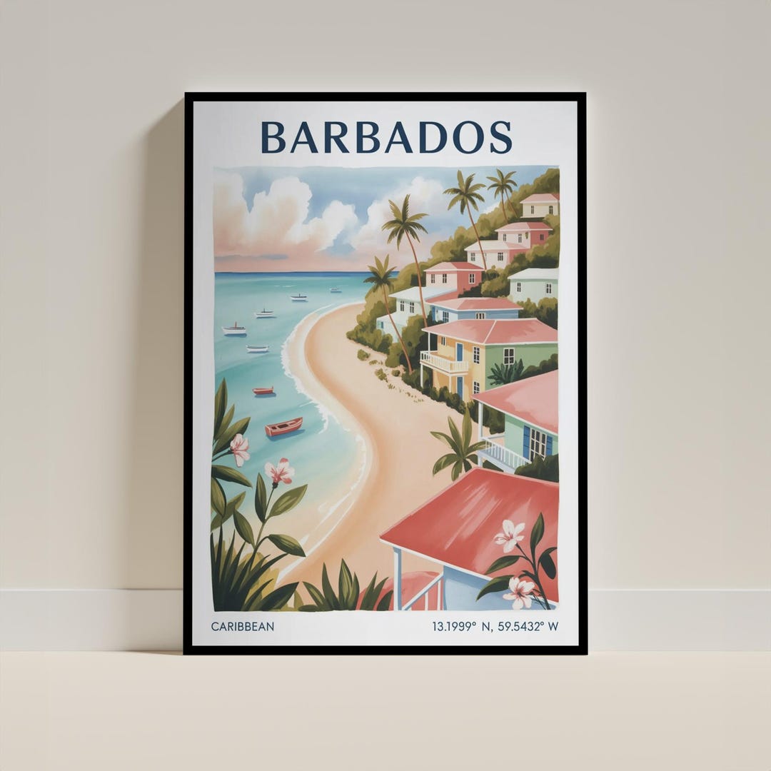 Barbados Travel Poster - Vintage Caribbean Beach Art Print - 1950s ...