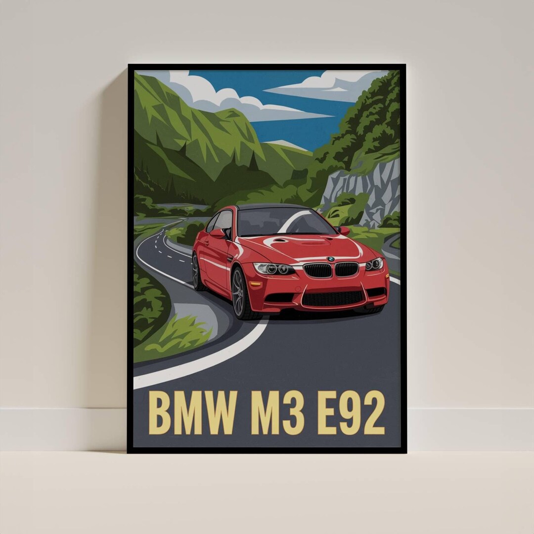 BMW M3 E92 Driving Illustration Poster - Red, Dynamic Sports Car Art ...