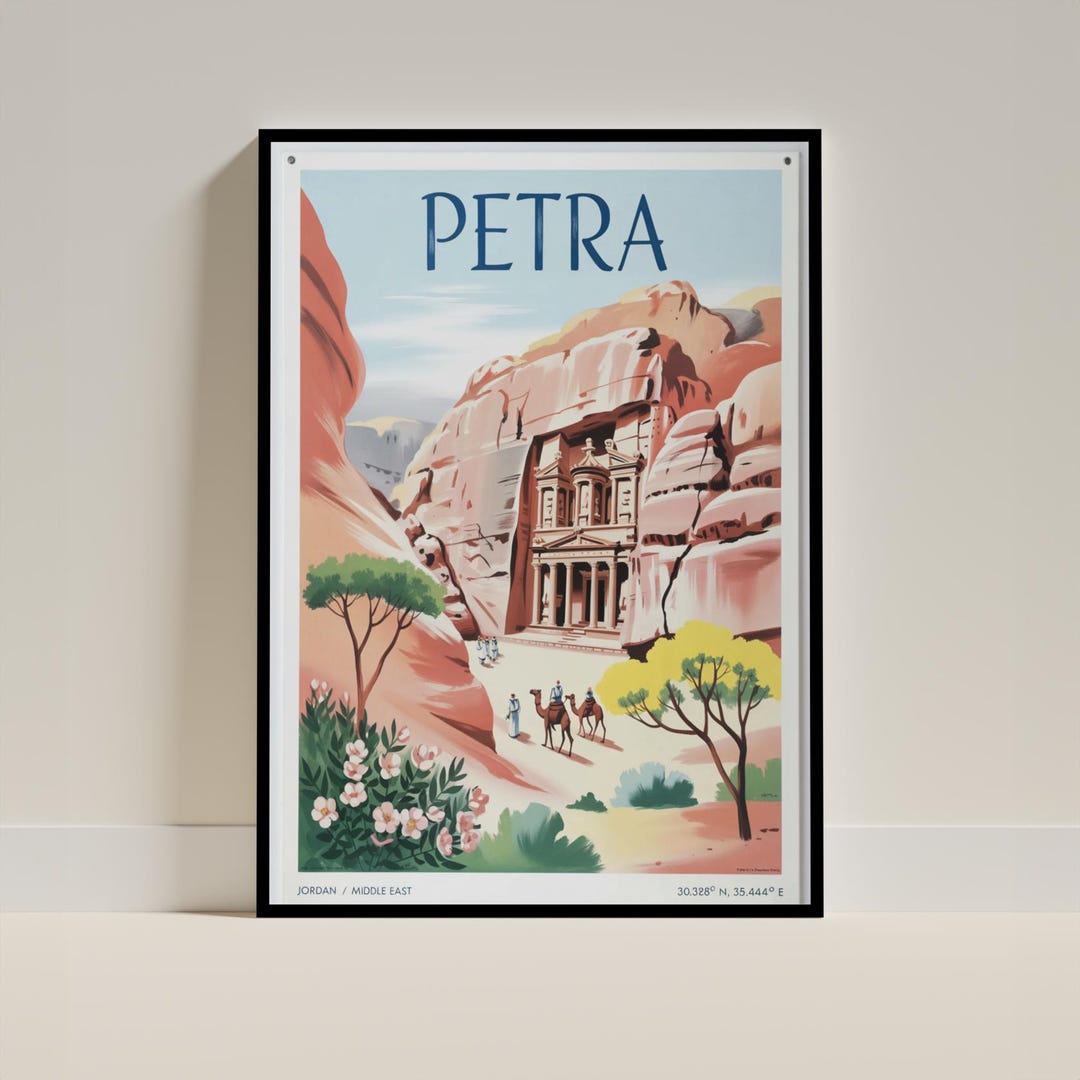 Petra Jordan Travel Poster, 1950s Vintage Treasury Art, Middle East ...