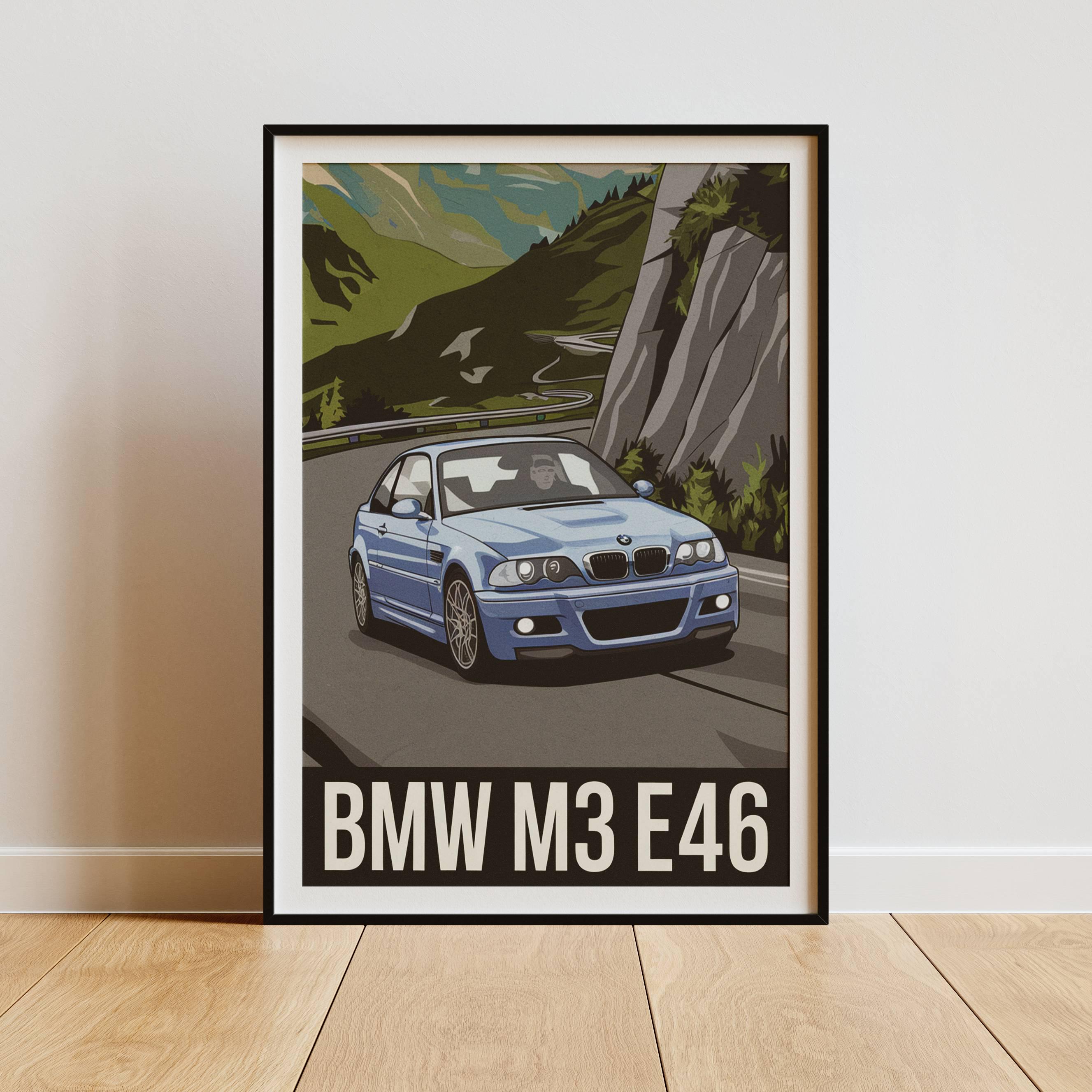 BMW M3 E46 Poster Drawing Art - Blue Classic Sports Car Art Print Wall ...