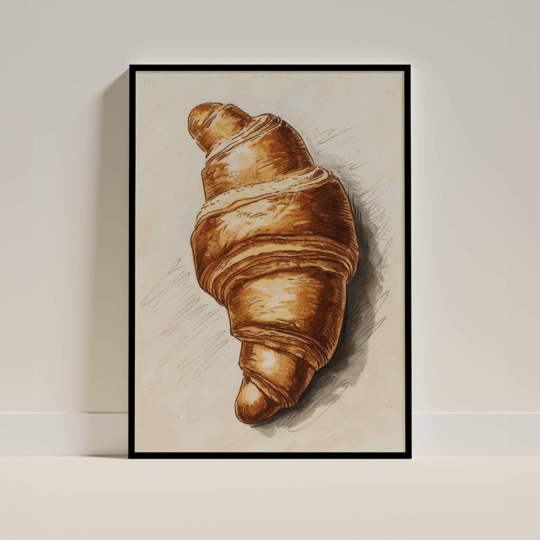 Minimalist Croissant Poster Line Art Print | Modern Kitchen Wall Decor ...