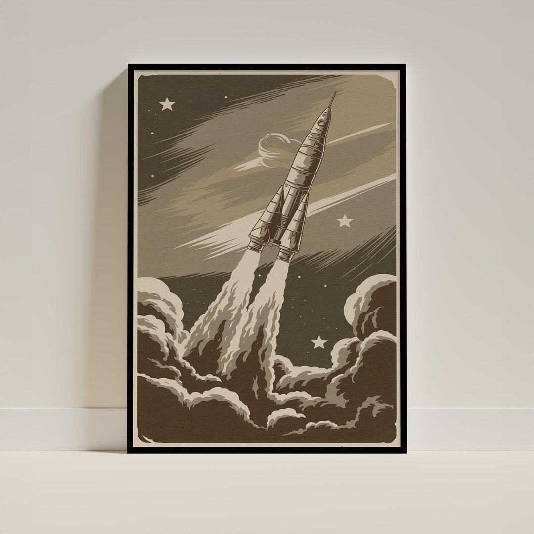 Vintage Rocket Ship Poster for Kids | Retro Space Launch Wall Art ...