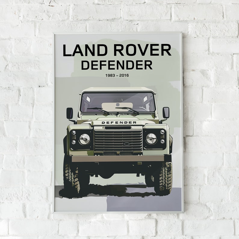 Land Rover Defender Illustration Retro Automotive Poster Home ...