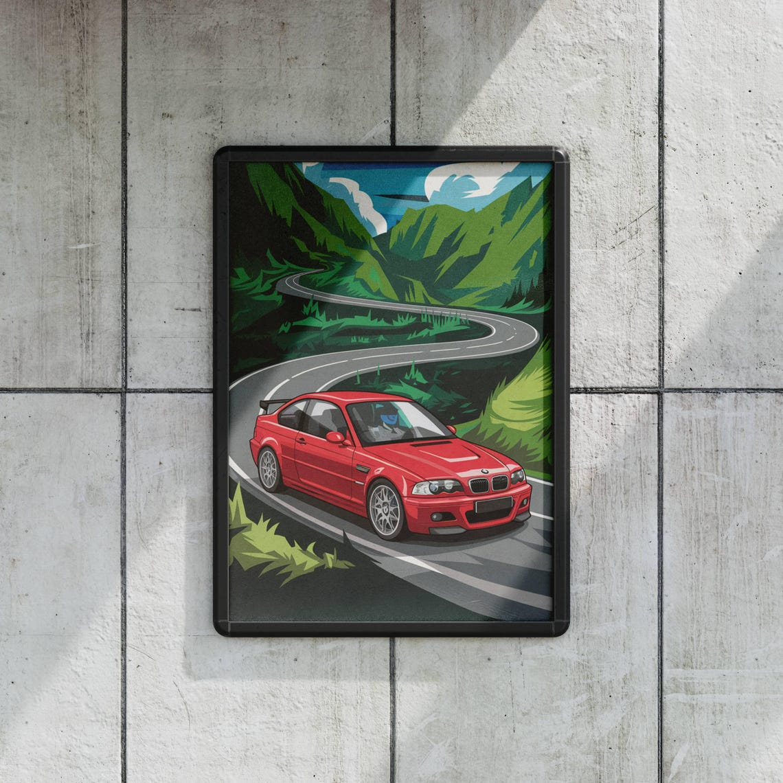 BMW M3 E46 Poster Drawing Art - Red Classic Sports Car Art Print Wall ...
