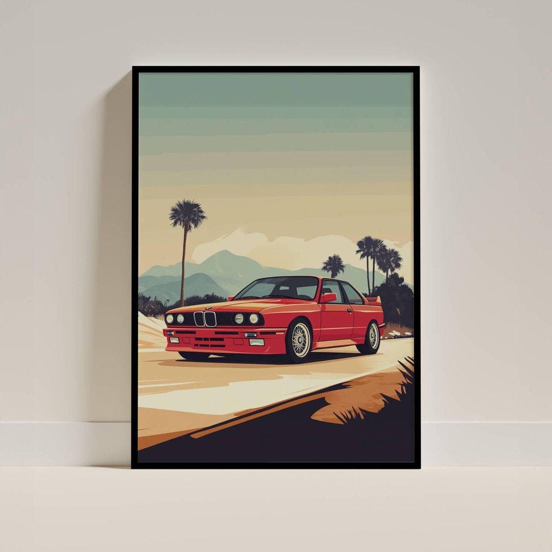 BMW M3 E30 Poster Vintage Classic Retro Art Print Illustration, Wall ...