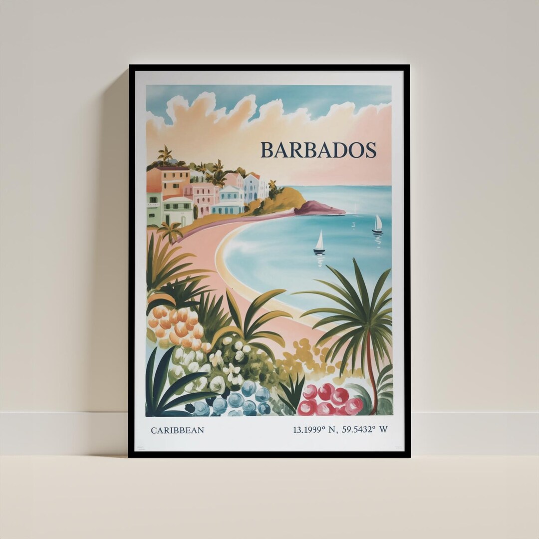 Barbados Travel Poster, Vintage Caribbean Art, 1950s Gouache Painting ...