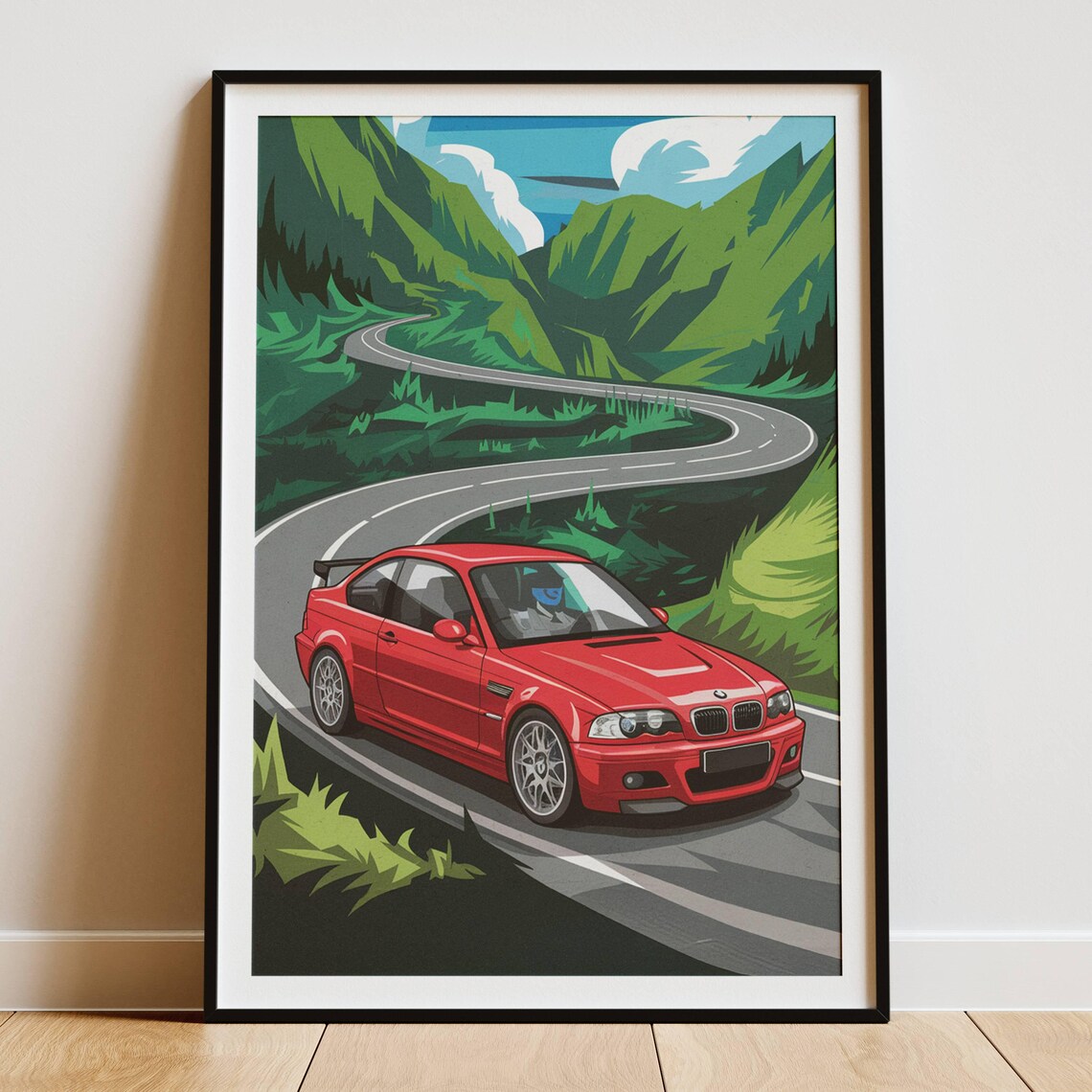 BMW M3 E46 Poster Drawing Art - Red Classic Sports Car Art Print Wall ...