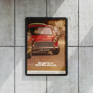 Classic Mini Vintage Poster Advert, Austin Morris Rover BMC Car, Retro ...