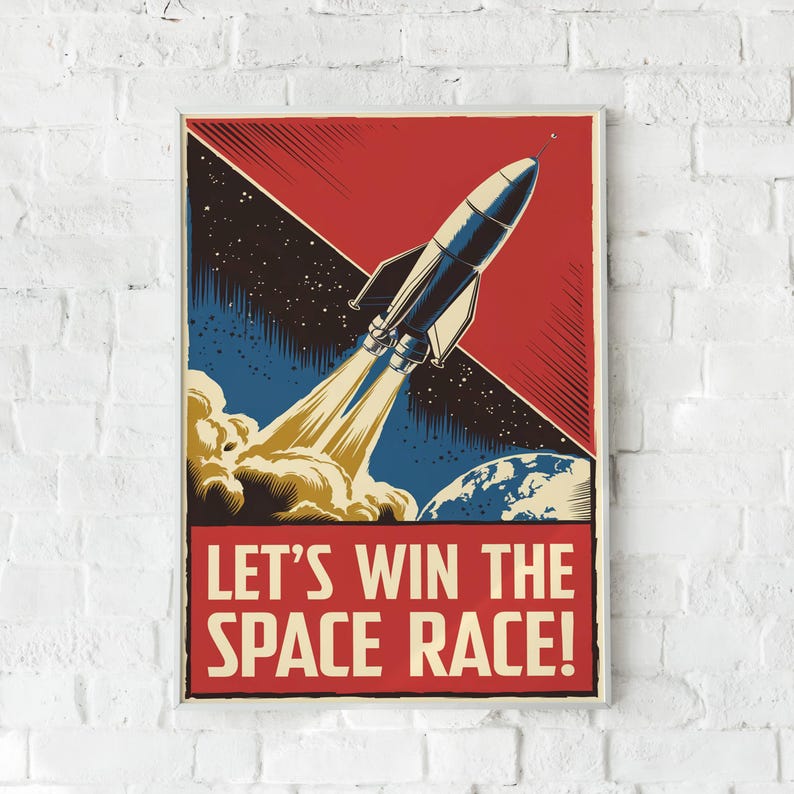 Vintage Space Race Poster | 50s 60s Rocket Launch History Wall Art for ...