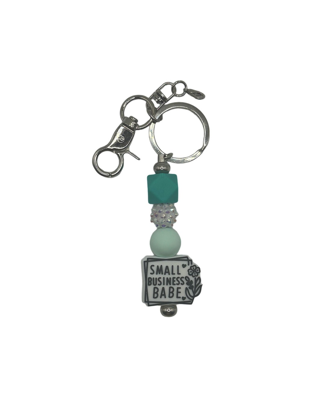 Teal and Mint Green Beaded Keychain With 'small Business Babe' Focal ...