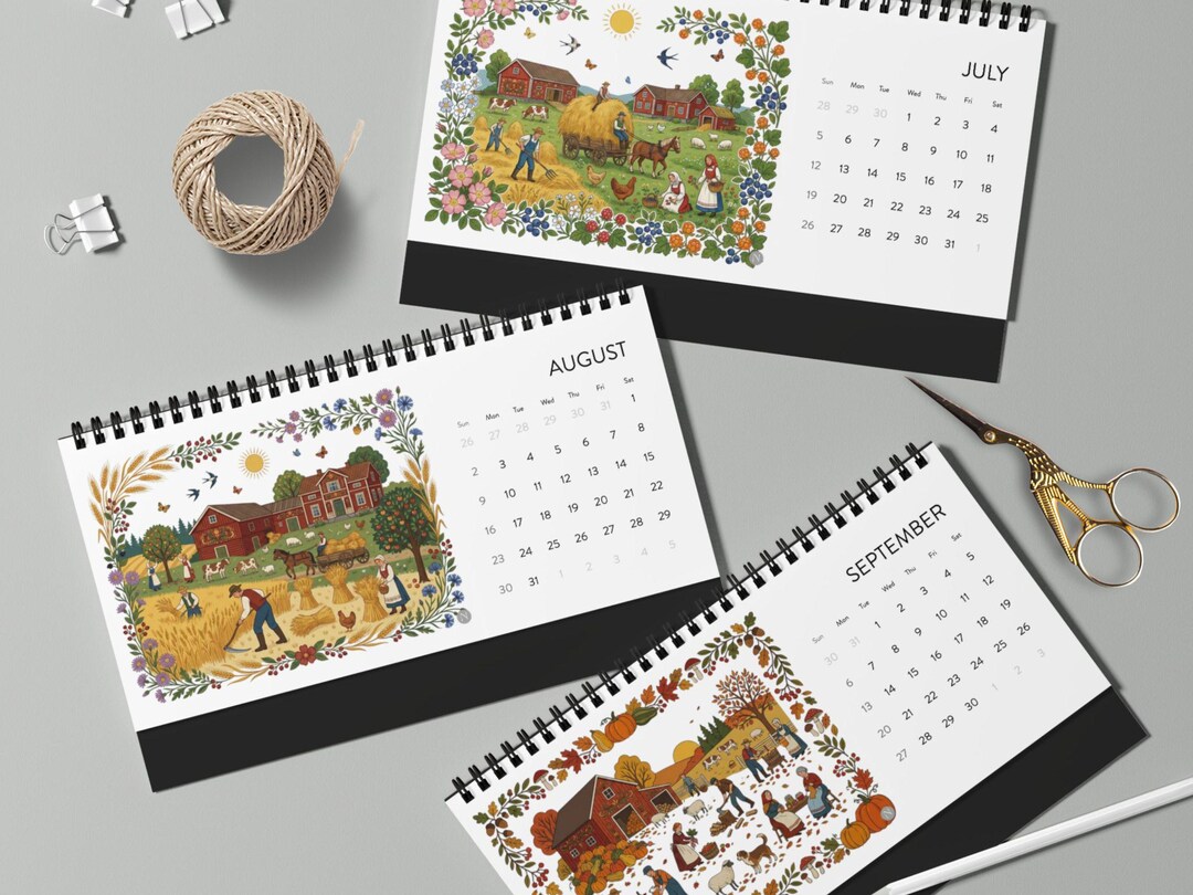 2026 Desk Calendar Scandinavian Folk Art Farm Life, Nordic Swedish Folk ...