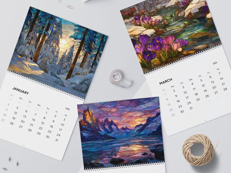2026 Stained Glass Style Calendar, Luminous Landscapes Wall Art ...